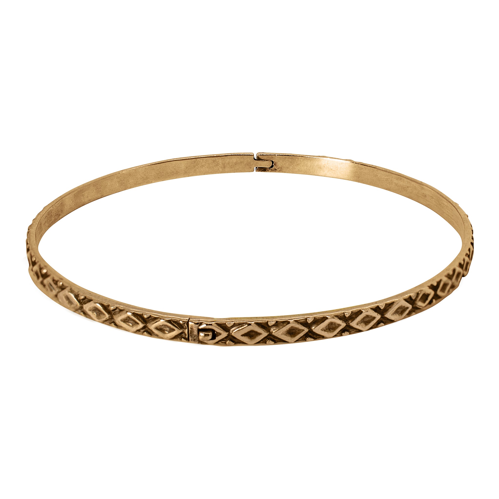Hidden Hinge Bangle in Antiqued Bronze - Diamond Pattern